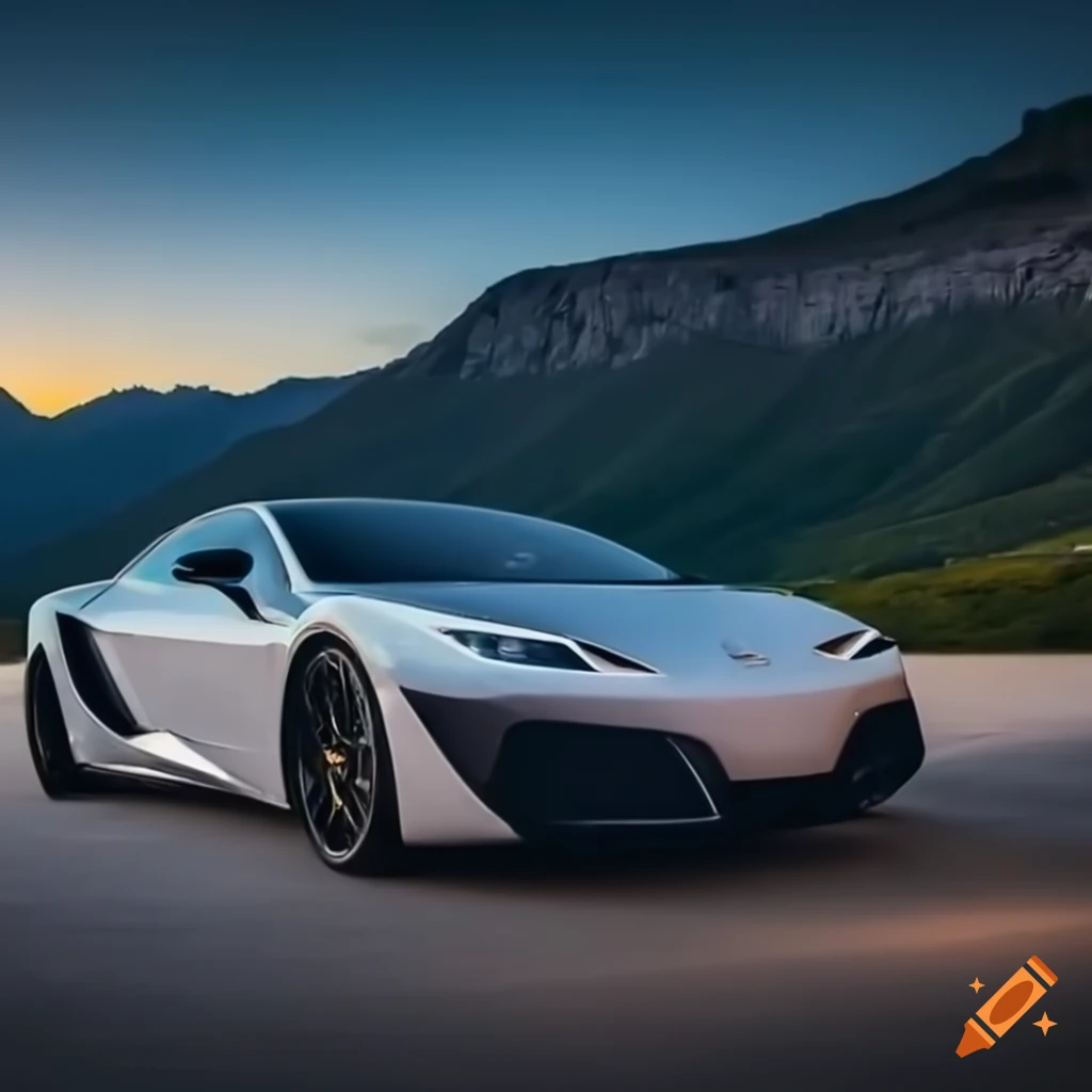 Sleek sports car parked in a beautiful natural landscape on Craiyon