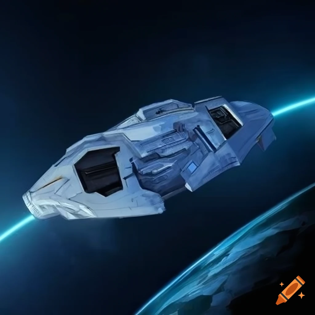 Concept art of a medium-sized spaceship in a futuristic style on Craiyon