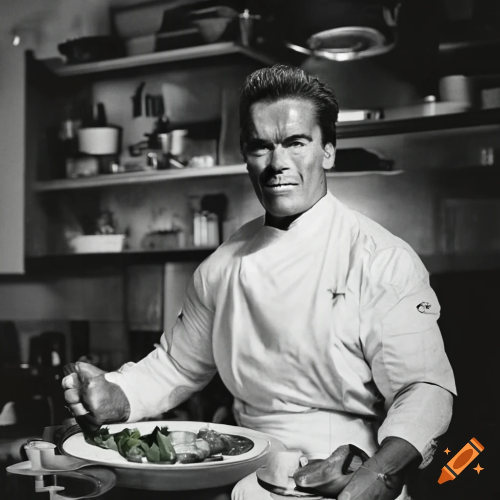 Arnold schwarzenegger in a chef uniform on Craiyon