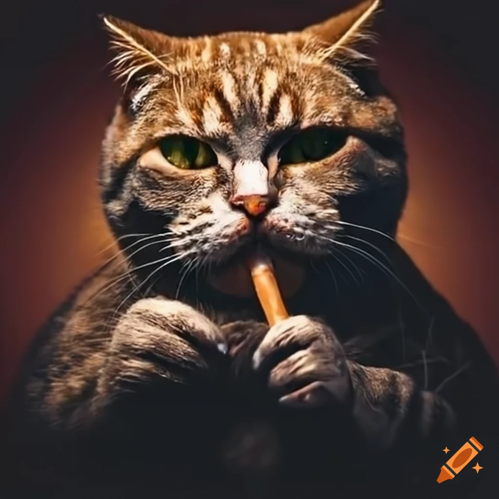 Comic illustration of a cat with a cigar on Craiyon