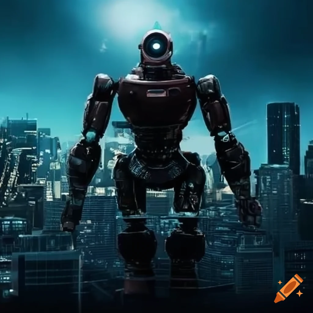 Giant robot in a futuristic city on Craiyon