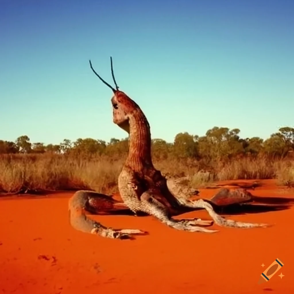 Artistic representation of a bunyip in the australian outback on Craiyon