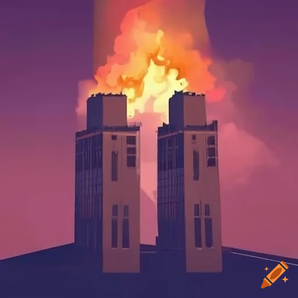 Image of two towers with a plane crashing into one on Craiyon