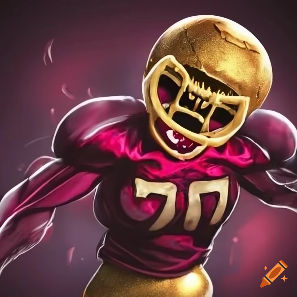 Halloween-themed football player in garnet and gold