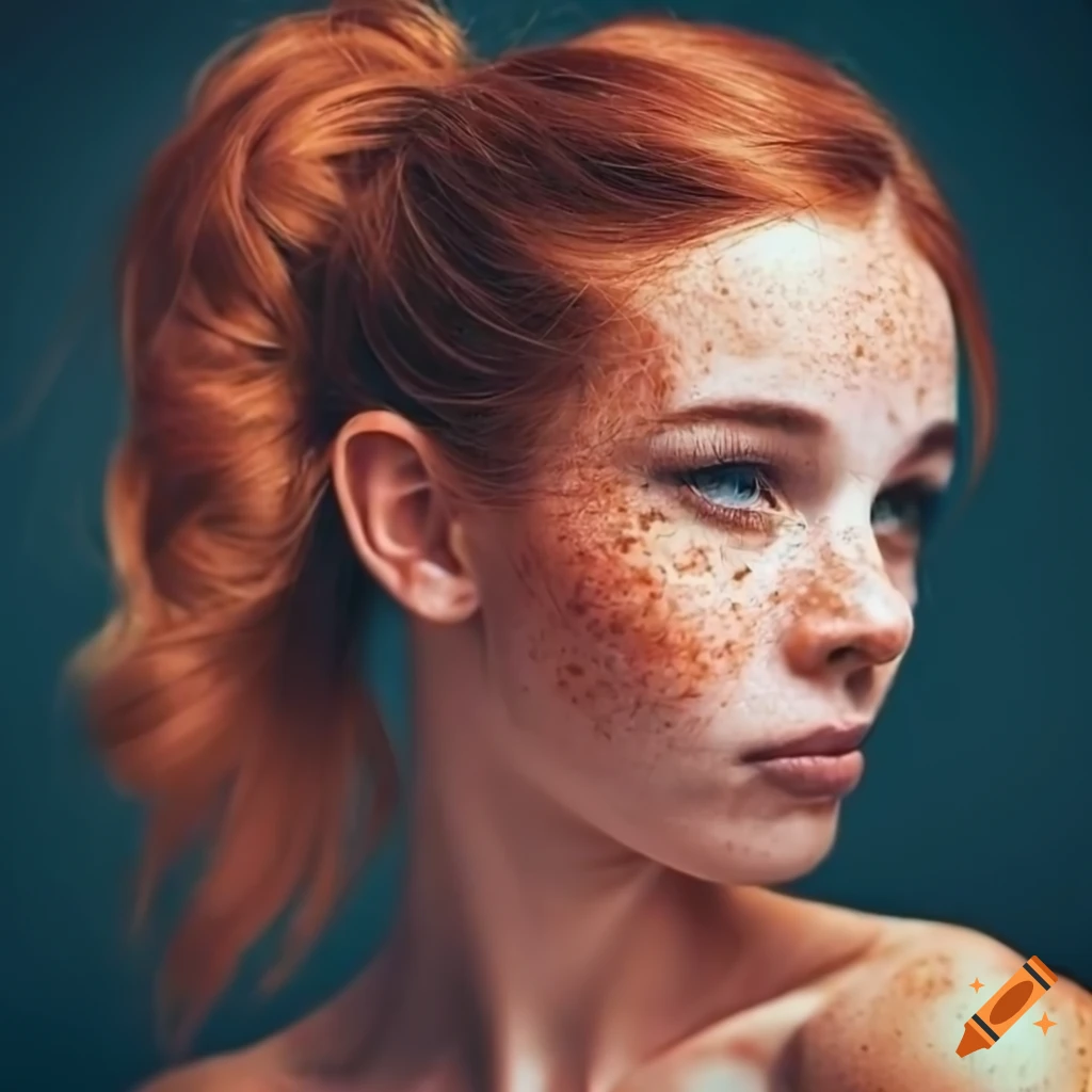 Portrait Of A Beautiful Woman With Freckles And Auburn Hair