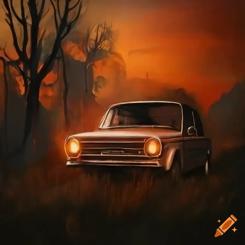 Realistic painting of a lada car at dusk on Craiyon