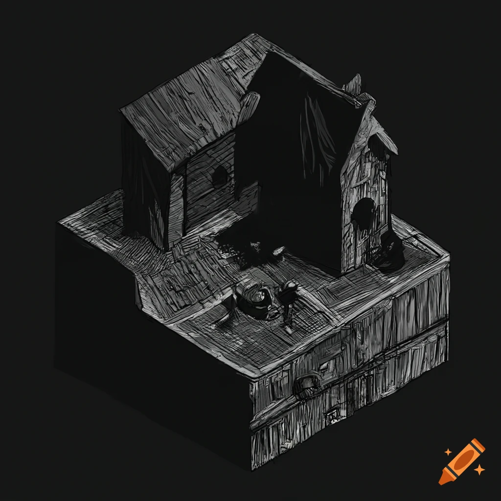 Dark isometric gaming map with limbo art style on Craiyon