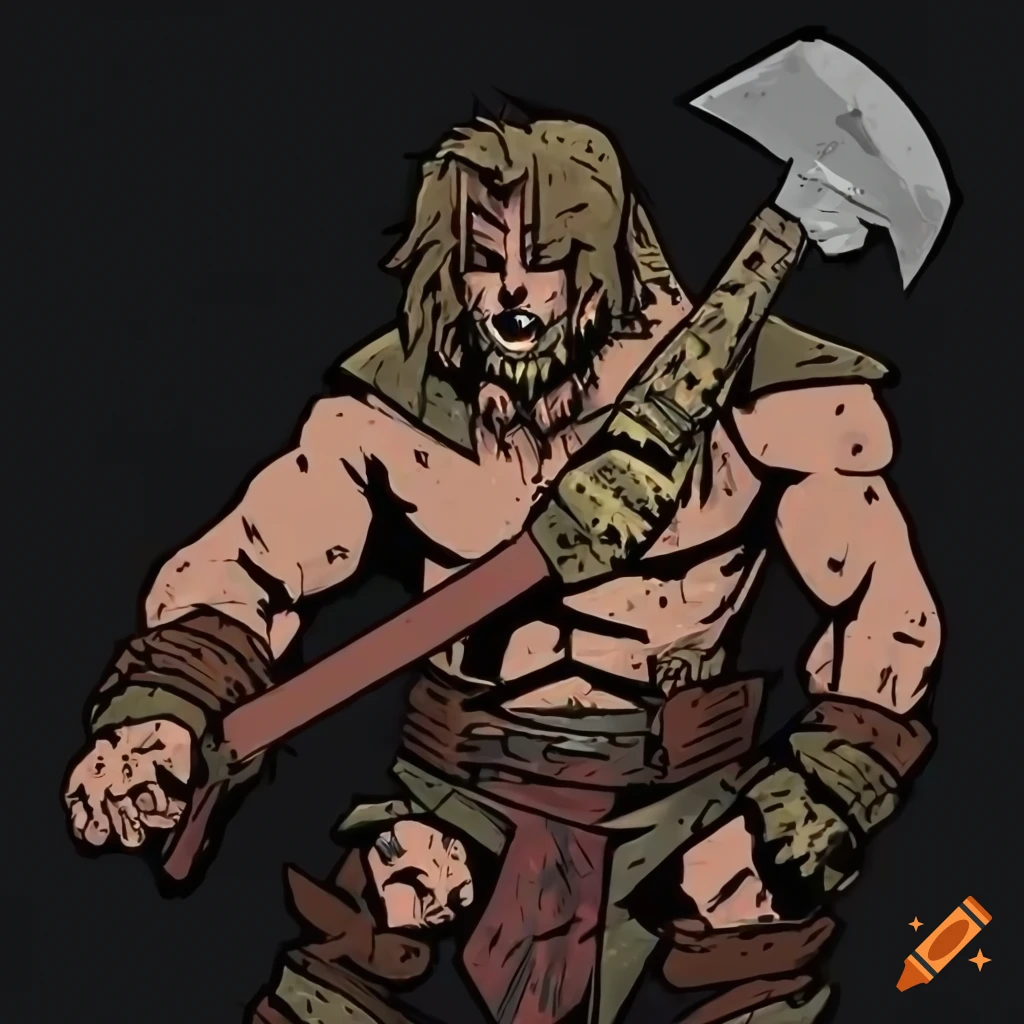 Dark fantasy artwork of Conan the Barbarian with a battle axe on Craiyon