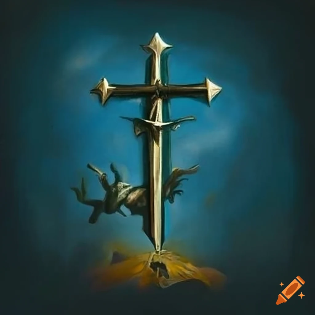 Painting of crosses merging into a sword on Craiyon