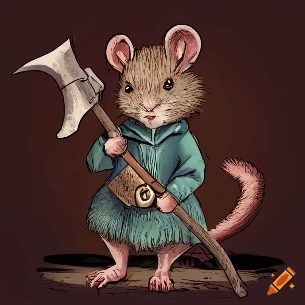 Illustration of an evil rat bandit with a battle-axe
