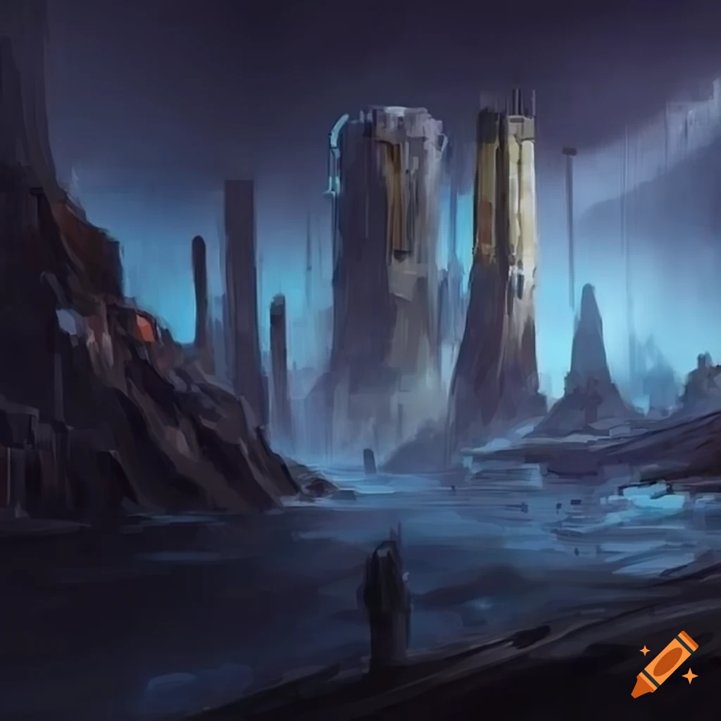 Impressionist concept art of a futuristic mining station on Craiyon