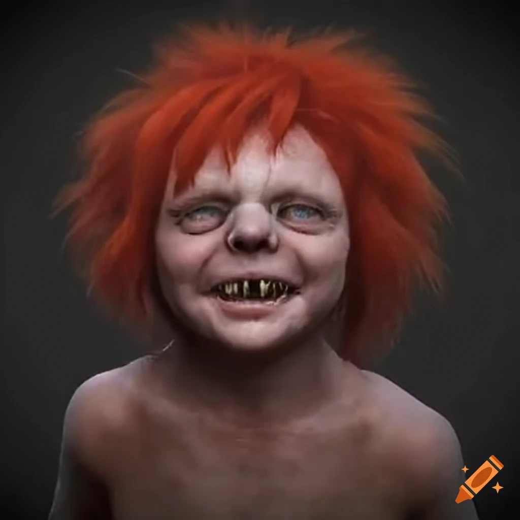 Creepy male character with red hair on a spooky ship on Craiyon