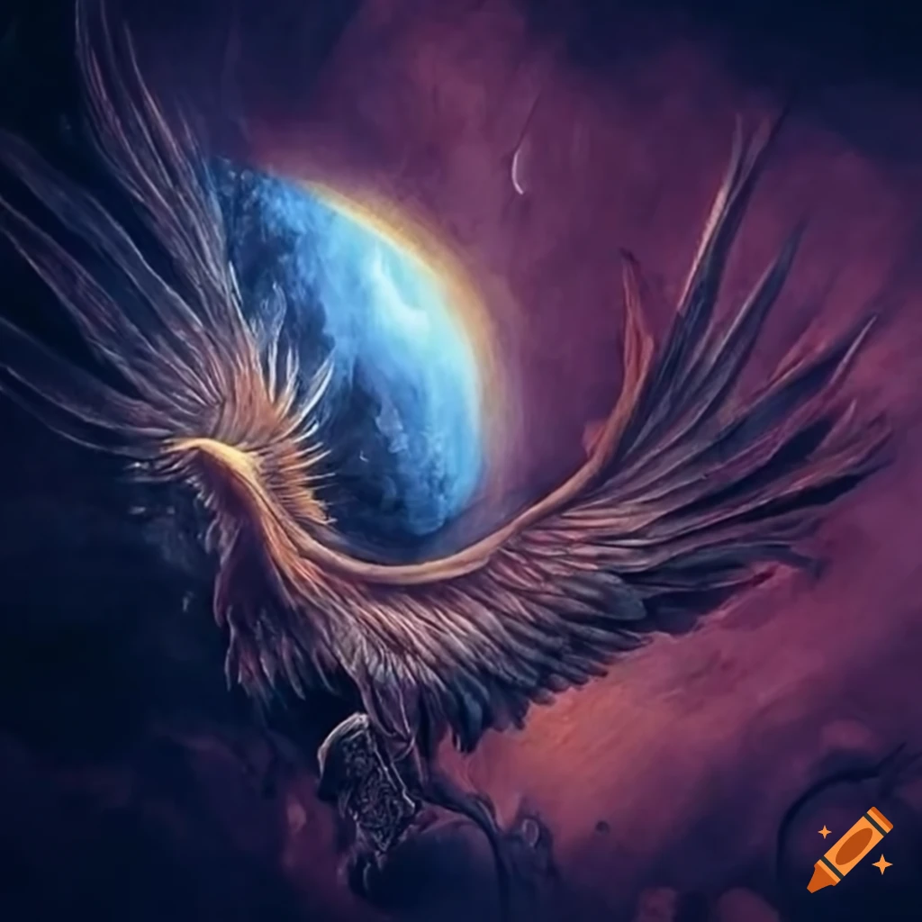 Phoenix symbolizing the connection between earth and sky on Craiyon