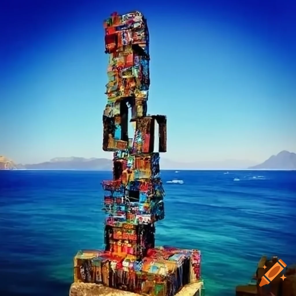 Sculpture of naples skyline made from recycled materials on Craiyon