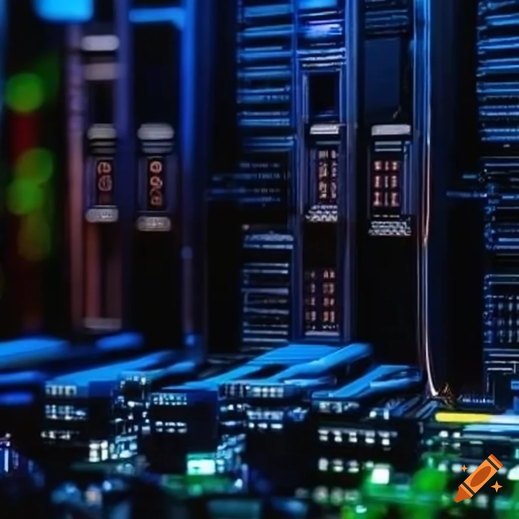 Simulation of computer chips processing large data on a server on Craiyon