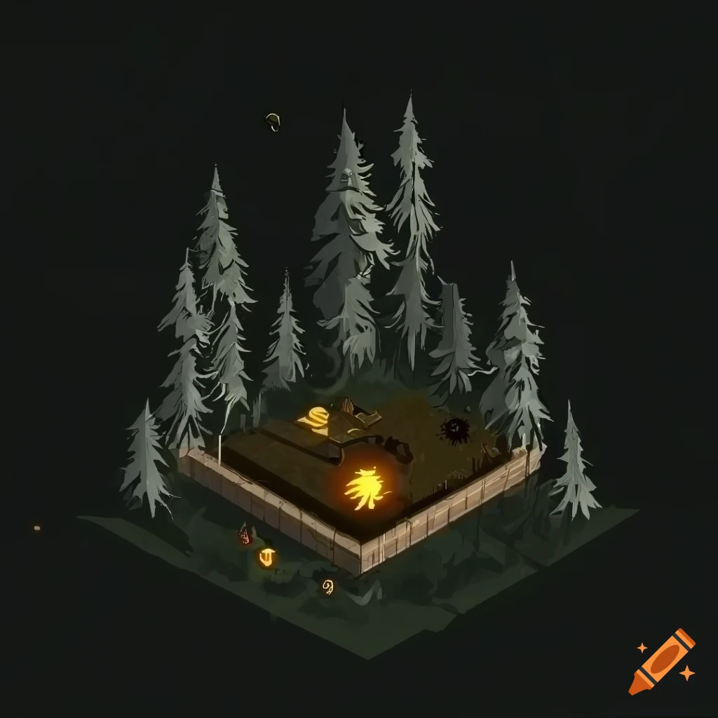 Detailed top down isometric pixel art forest map on Craiyon