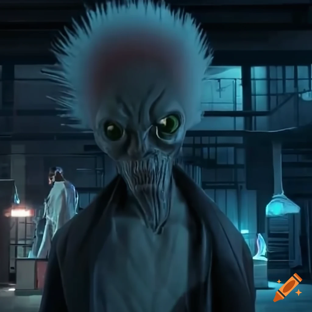 Gigantic alien monster breaking free from glass container on Craiyon