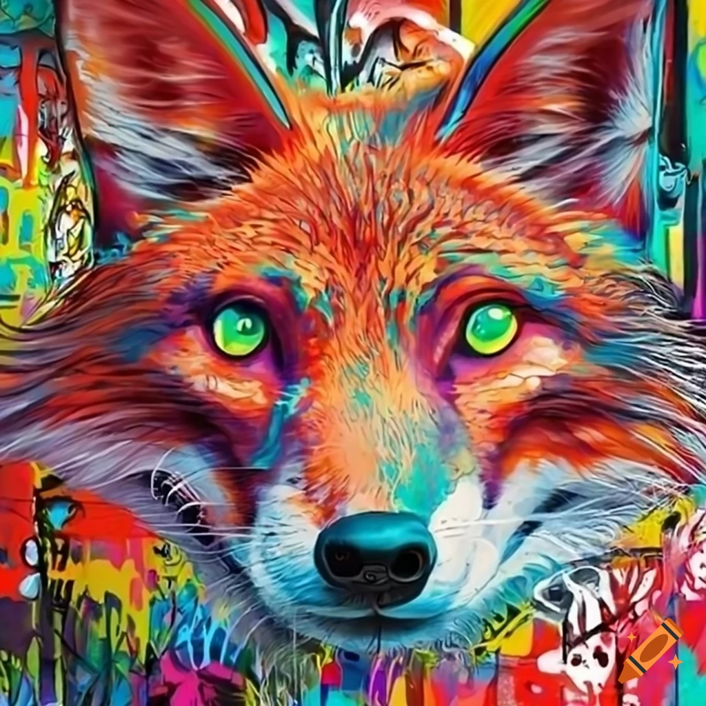 Colourful graffiti-style fox artwork on Craiyon