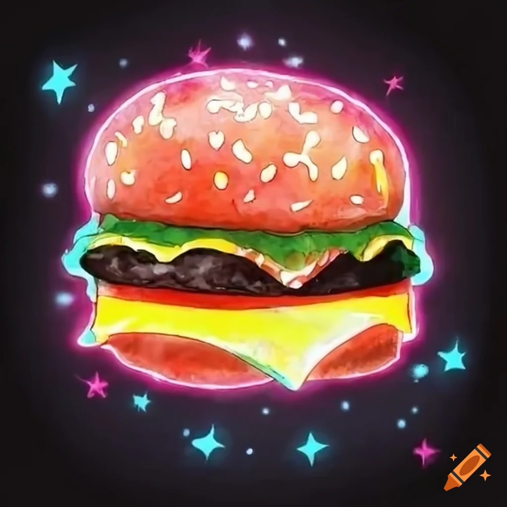 Neon glowing cheeseburger