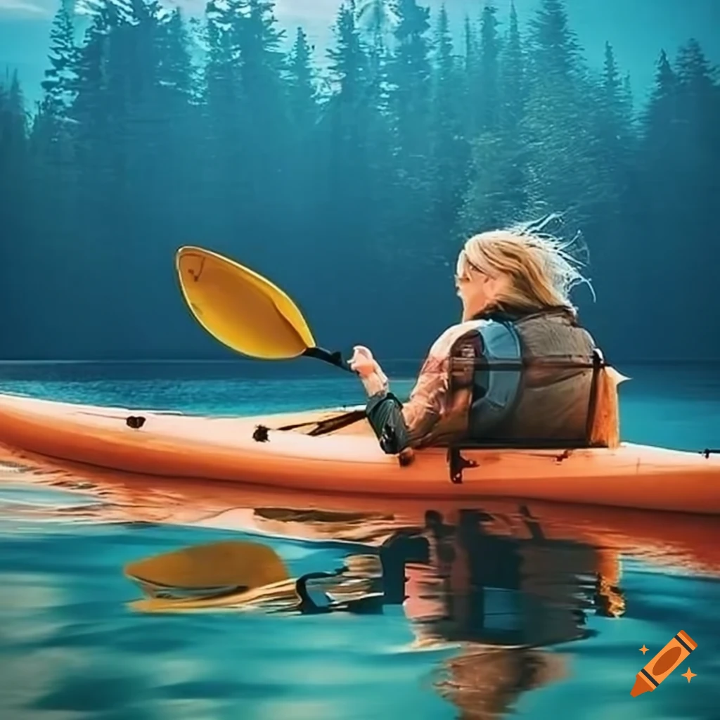 Kayaks on the beach with a view of Orcas Island on Craiyon