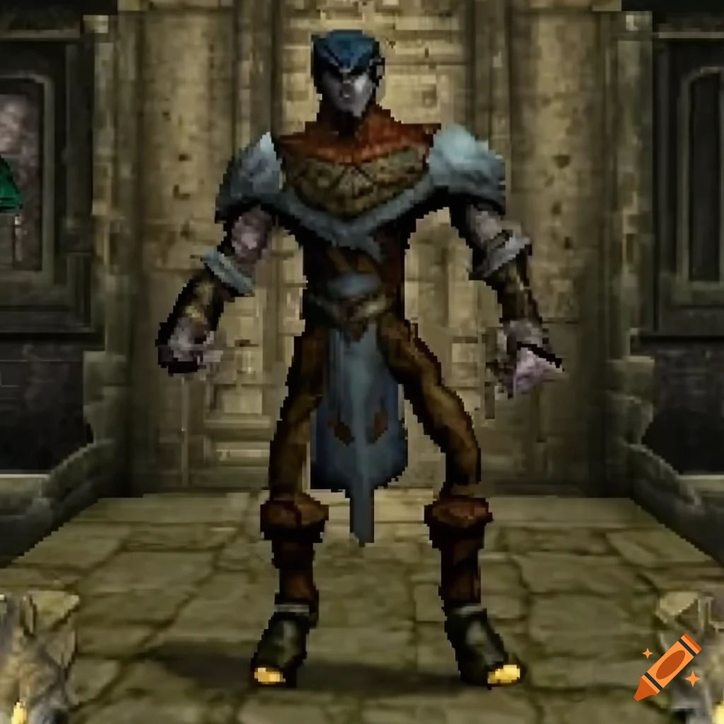 Surrealistic court with full height ninja in ps1 game style on Craiyon