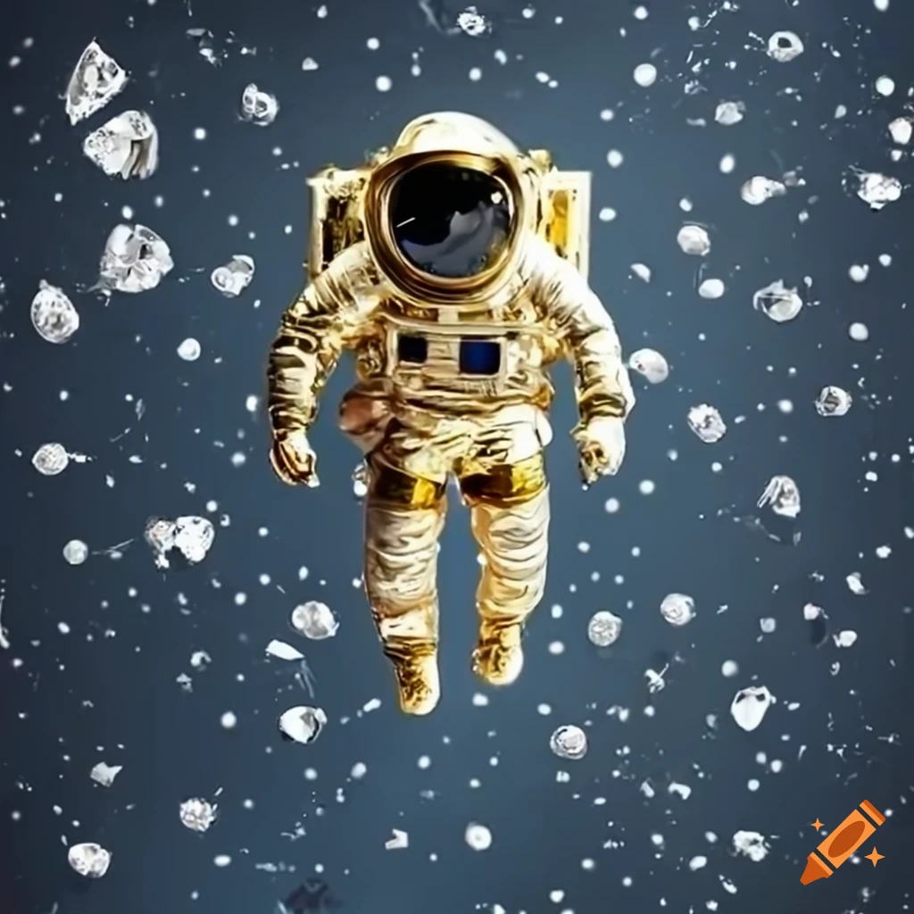 Golden astronaut surrounded by floating diamonds in space on Craiyon