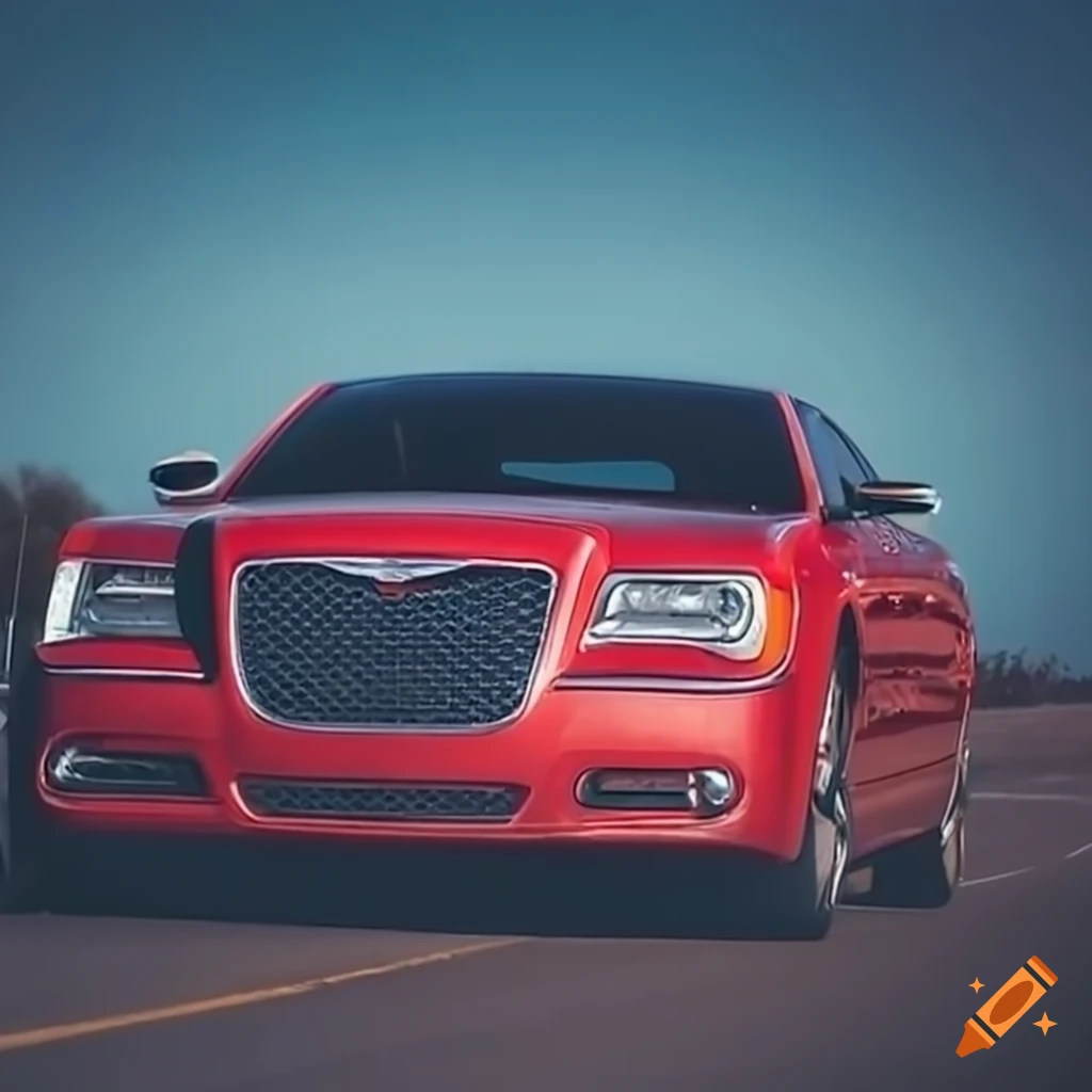 Red chrysler 300c driving on a highway on Craiyon