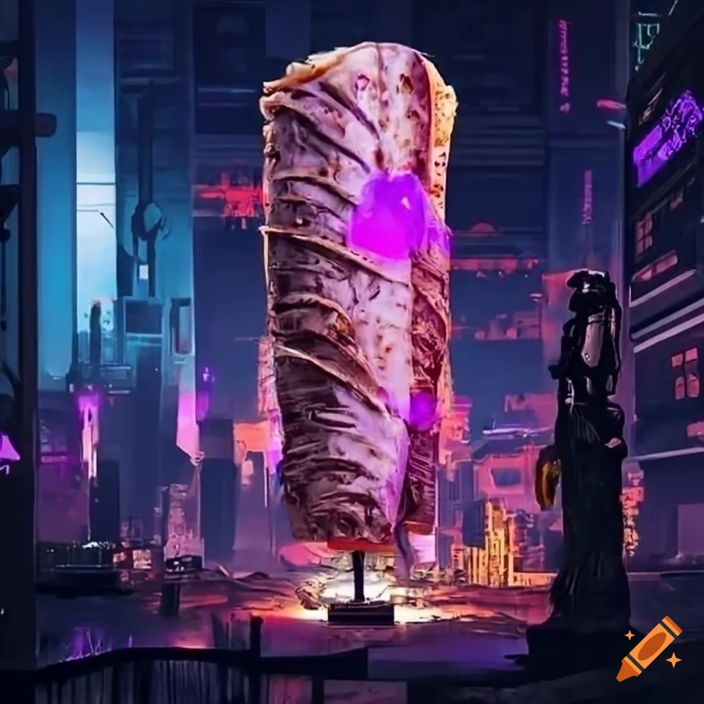 Cyberpunk-inspired shawarma cityscape on Craiyon