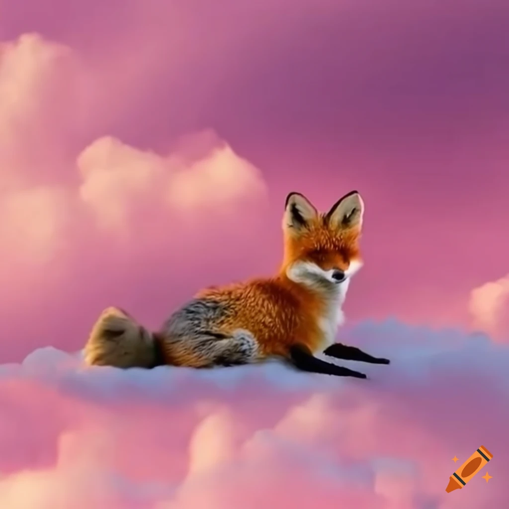 Fox resting on a pink cloud on Craiyon