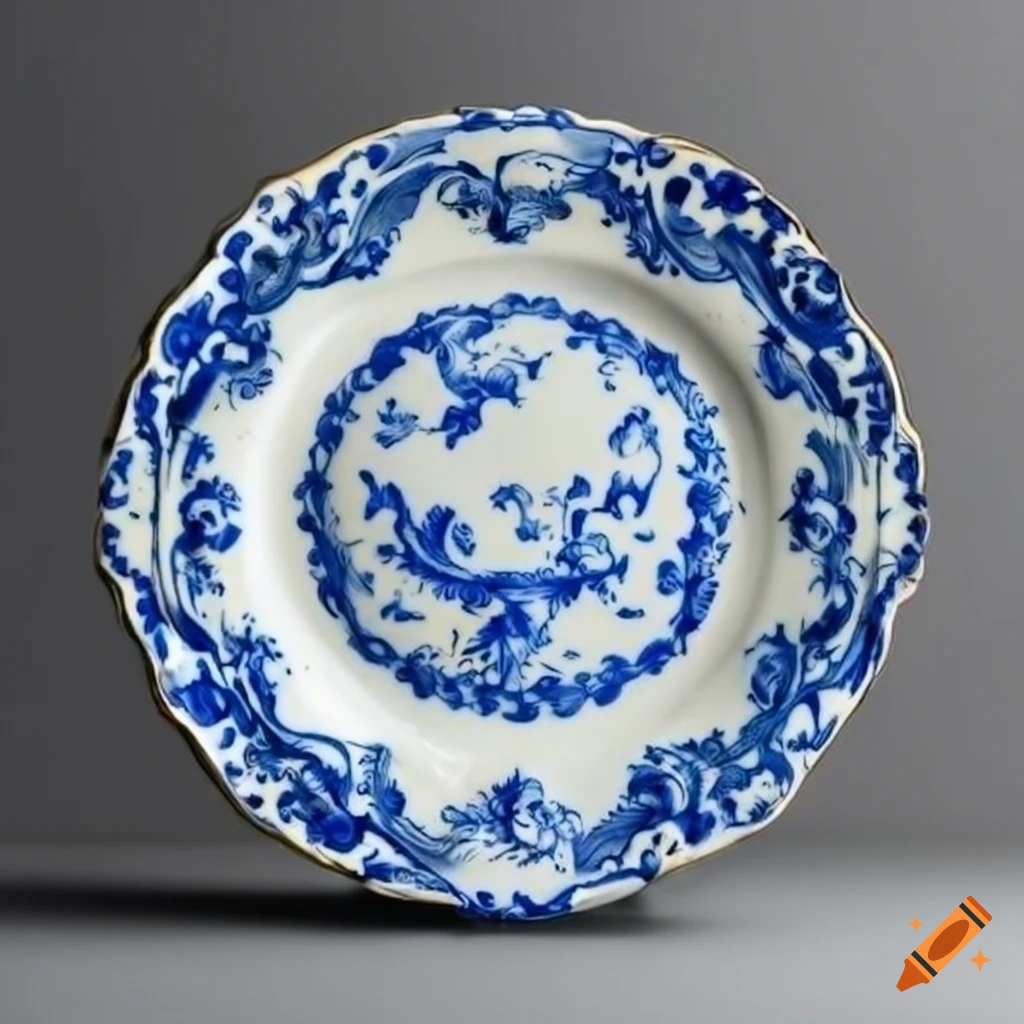 White and blue relief plate in rococo style