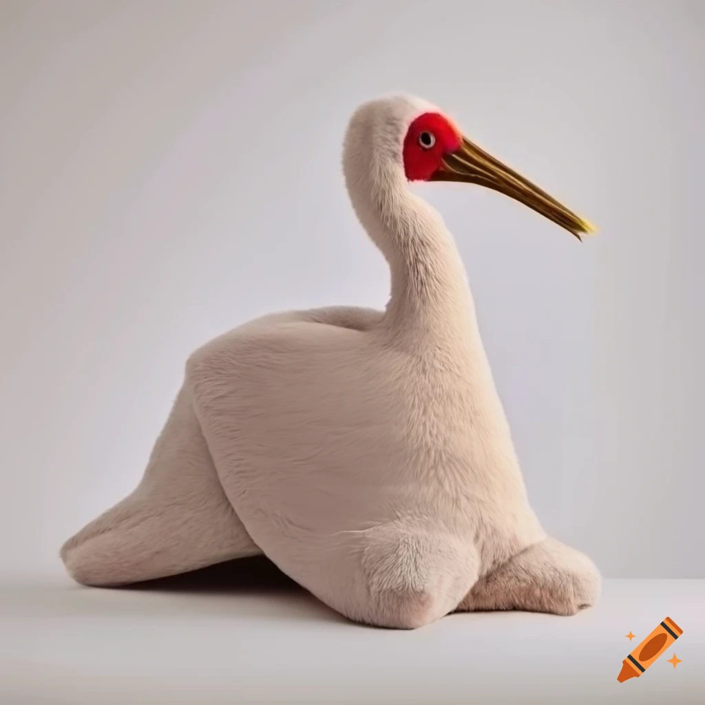 White canvas sofa in the shape of a spoonbill bird on Craiyon