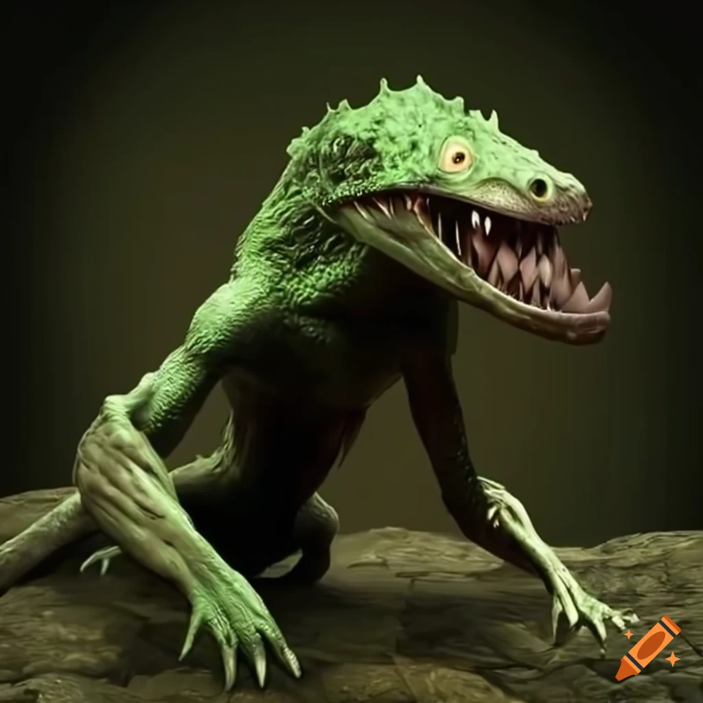 Digitigrade humanoid reptilian creature in a swamp on Craiyon