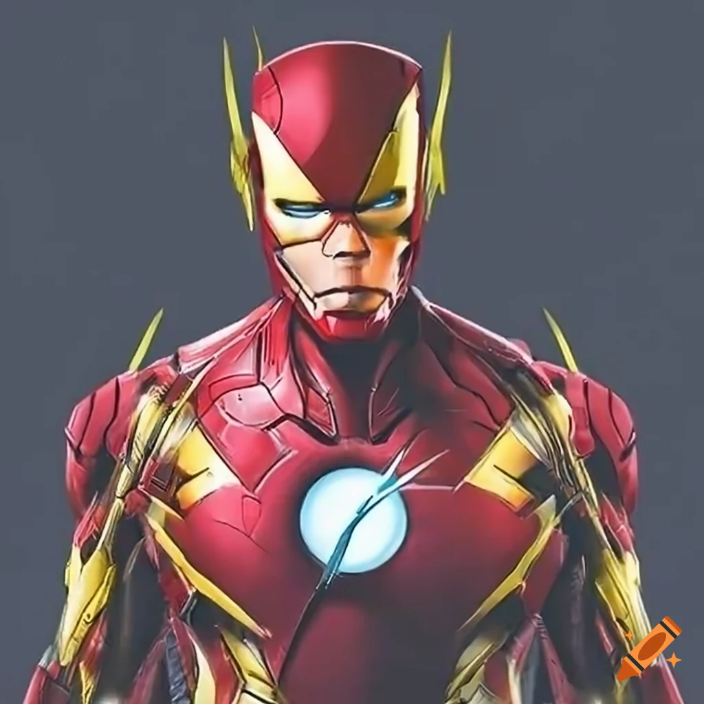 Digital art of iron man using his flash attack on Craiyon