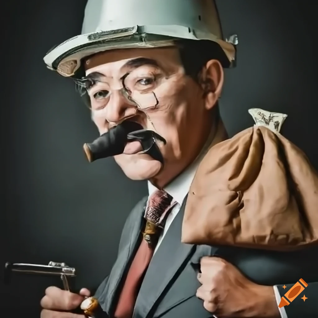 Industrial worker dressed as M. Monopoly with cigar and moneybag on Craiyon