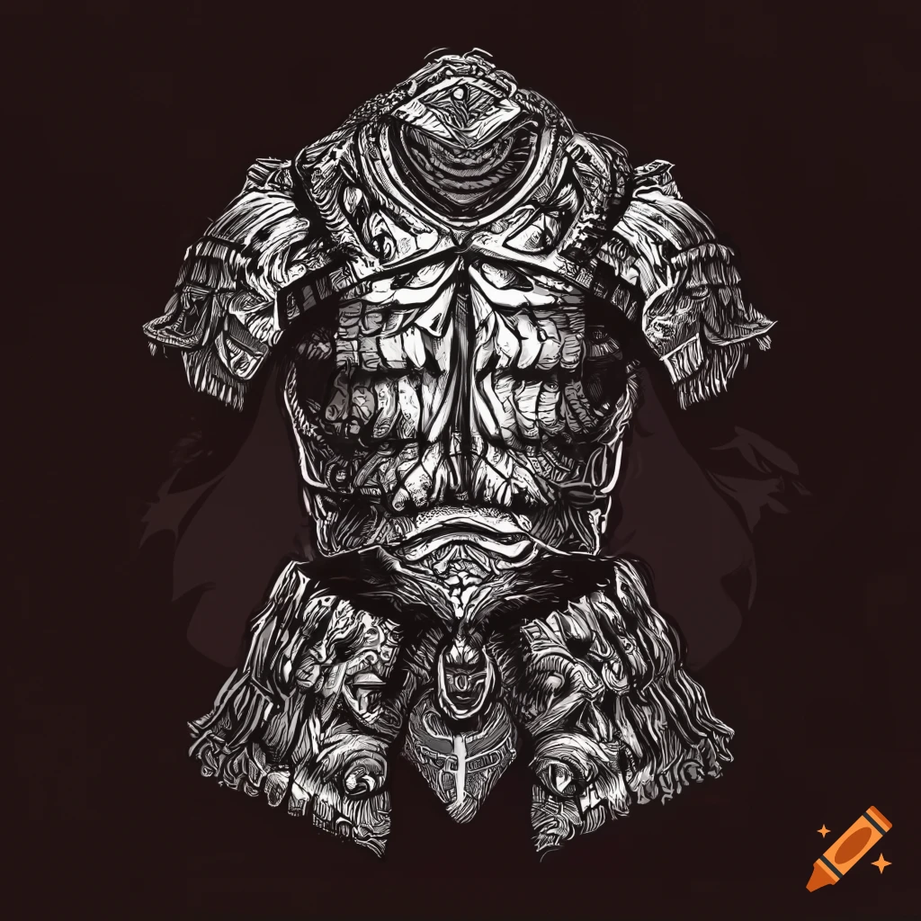 Detailed black and white chest armor illustration on Craiyon