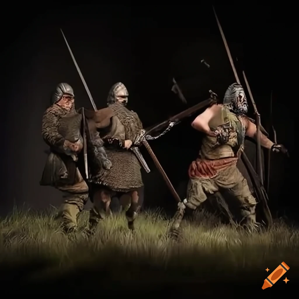 Epic battle scene with viking, saxon, and slav warriors on Craiyon