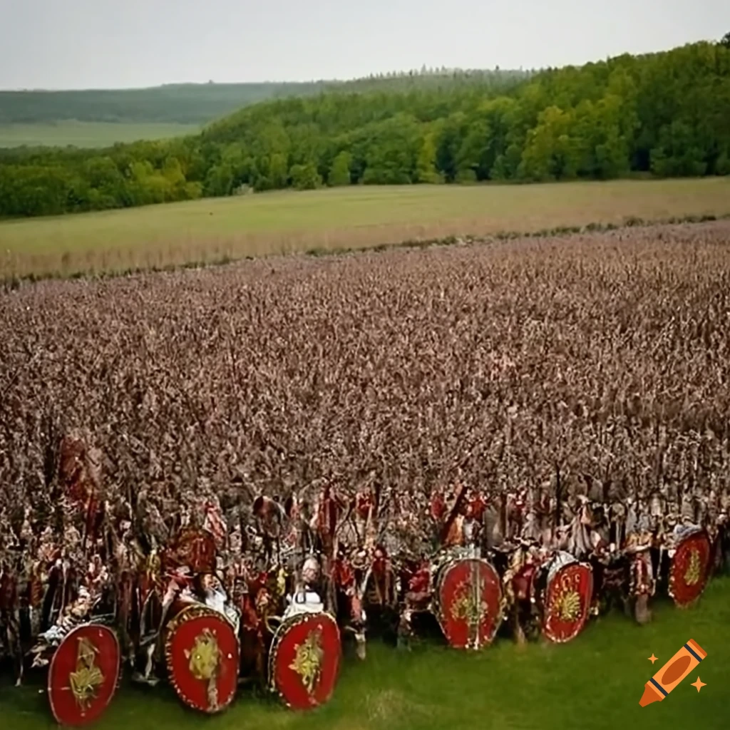 Emperor Valentinian I leads Roman legions into the forest on Craiyon