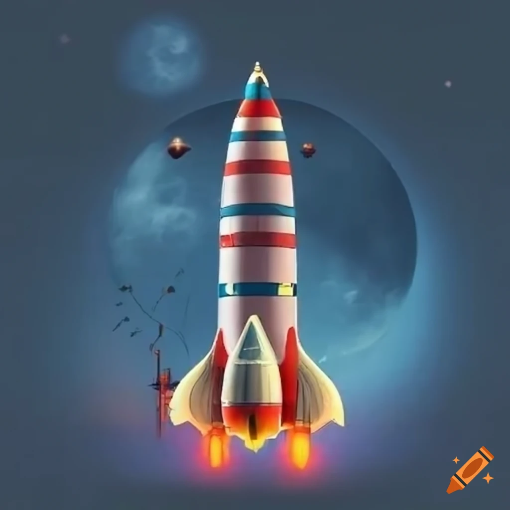 Create an extremely detailed surreal moon rocket in comic style on Craiyon