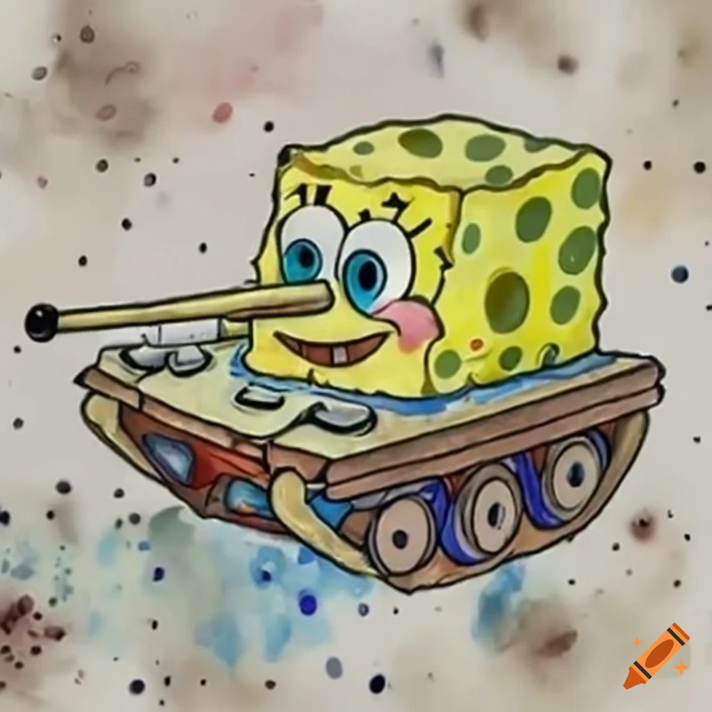 Spongebob squarepants riding on an army tank on Craiyon