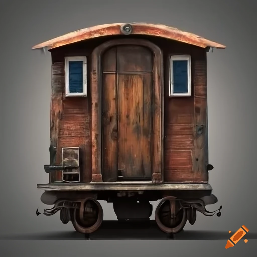 Realistic side view of a rustic train car on Craiyon