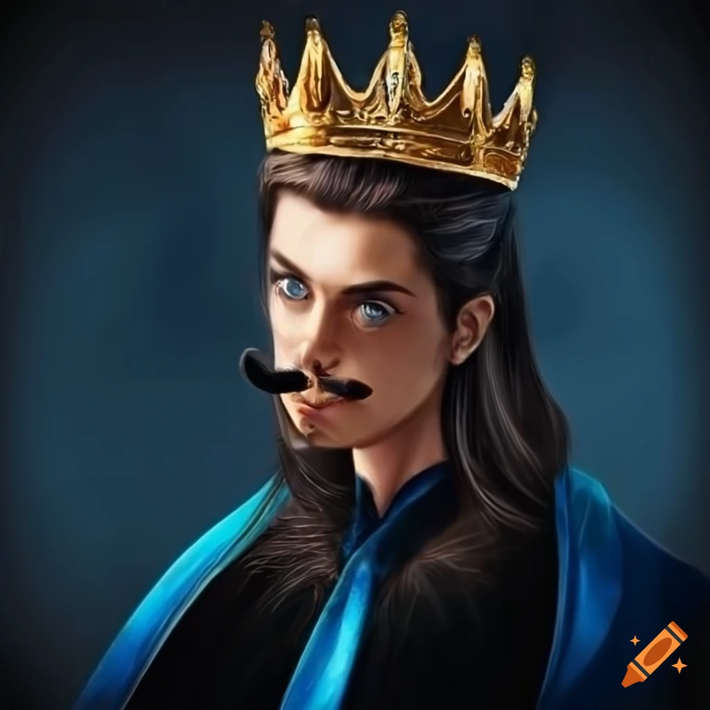 Portrait of a young king with black hair and blue eyes