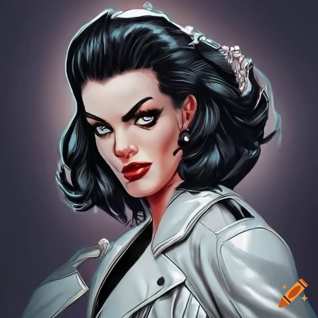 Comic book art of a confident and powerful woman in a white leather ...