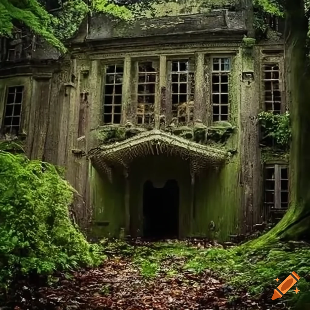 Image of an abandoned castle in a deep forest on Craiyon