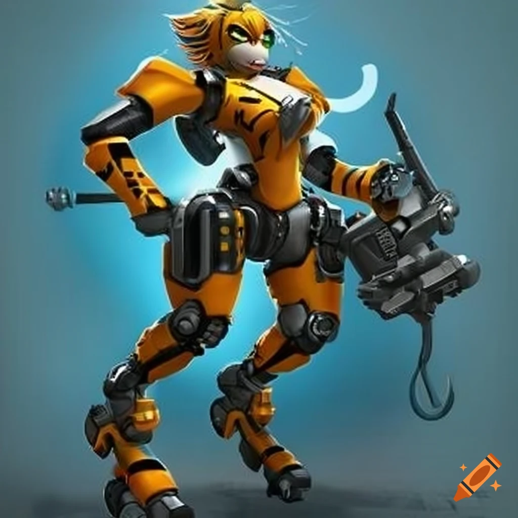 Artistic depiction of a female tiger humanoid robot