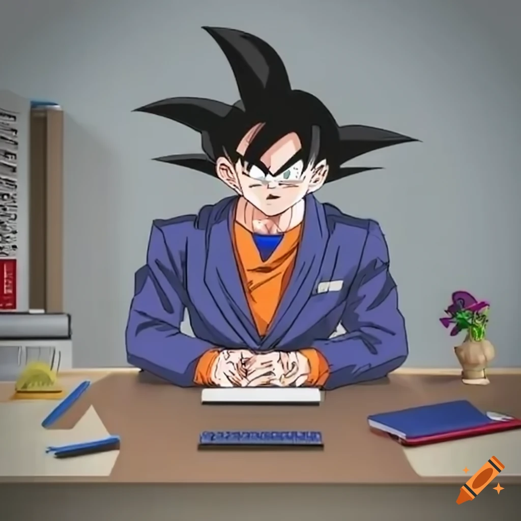 Goku working in an office on Craiyon