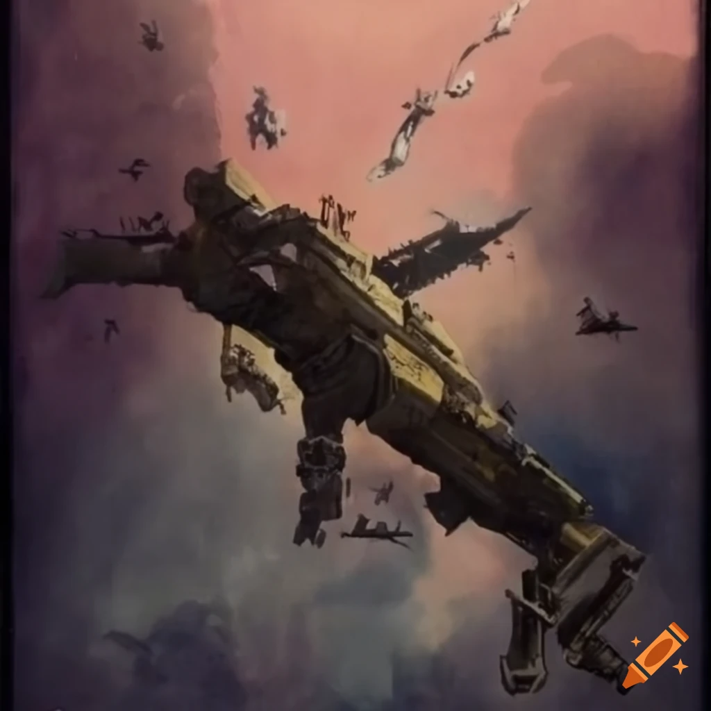 70s sci-fi art of massive war-machines battling on Craiyon