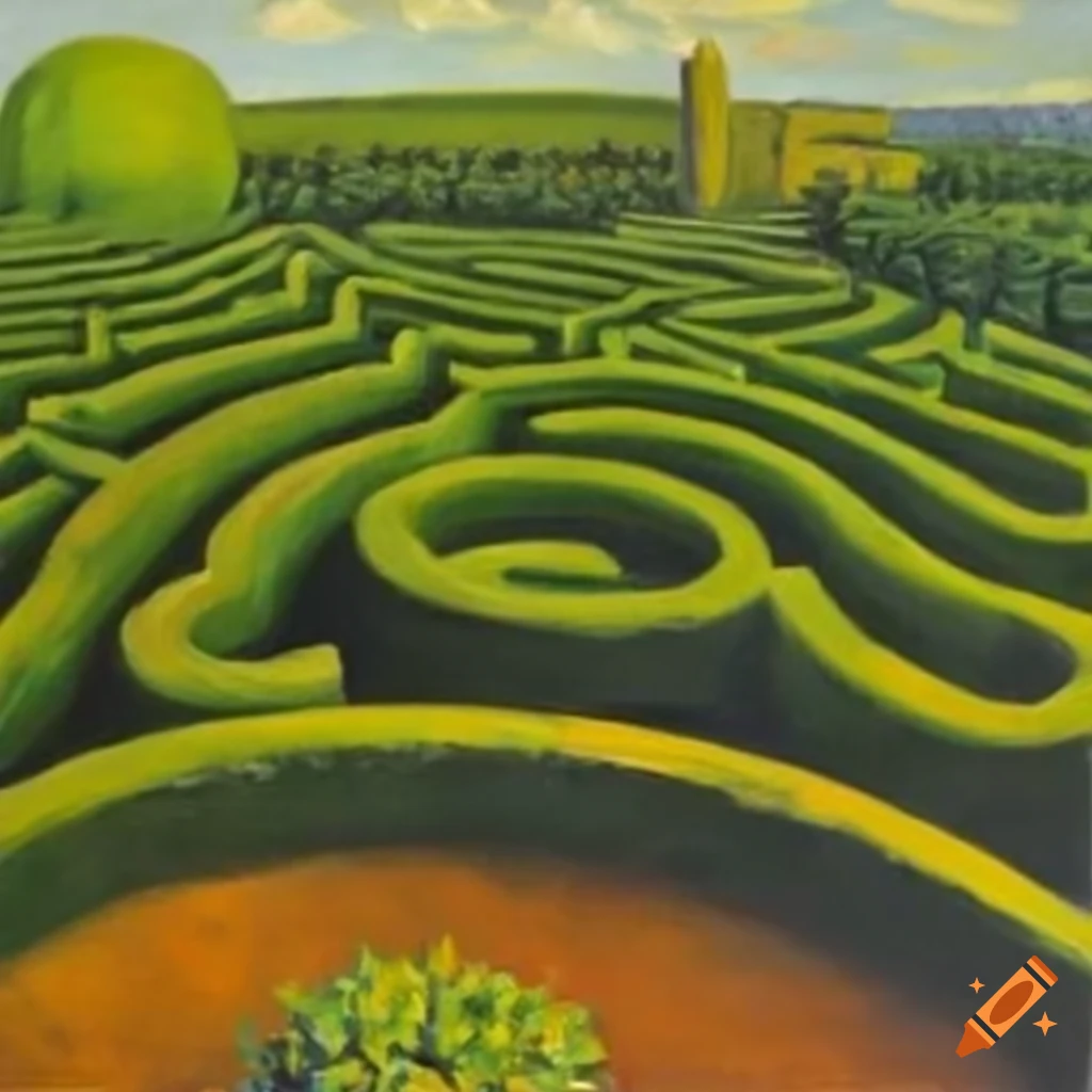 Oil painting of a colorful garden maze on Craiyon