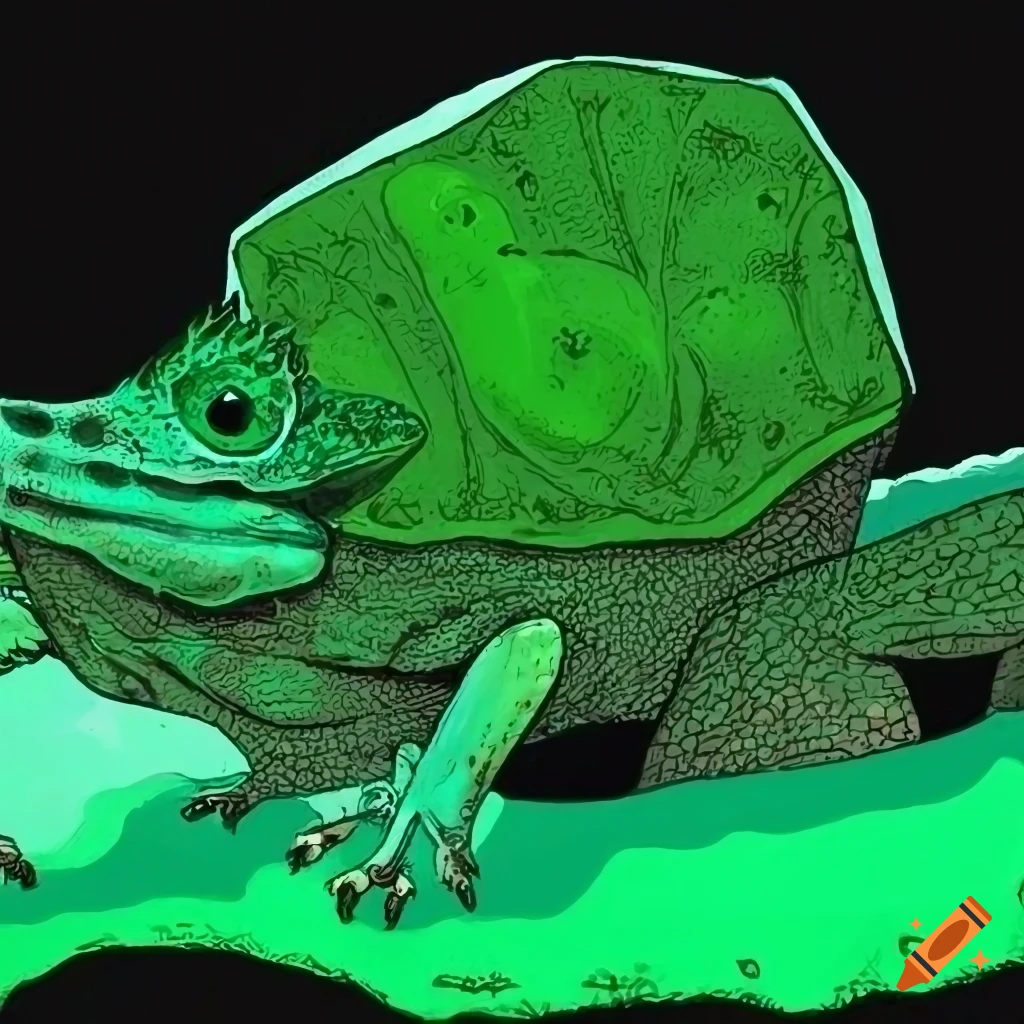 Detailed pen and ink illustration of a single-eyed lizard creature with ...