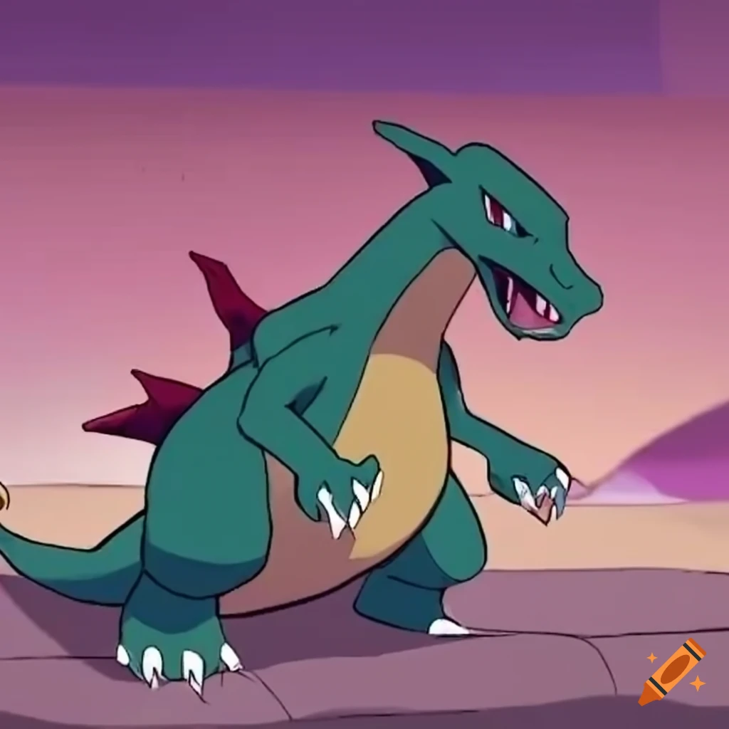 Screenshot of a green Charizard from Steven Universe on Craiyon