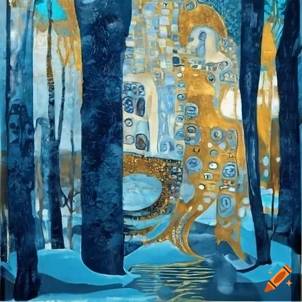 Klimt-inspired winter landscape painting on Craiyon